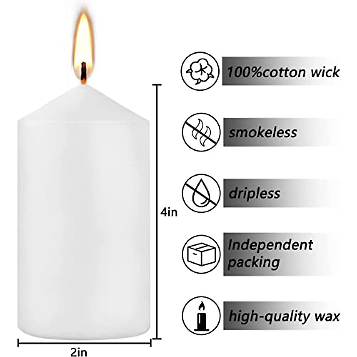 2x4 High White Pillar Candles, Set of 20, Unscented. Bulk Buy. Ideal for Wedding, Emergency Lanterns, Spa, Aromatherapy, Party