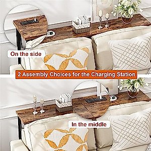 SUPERJARE Console Table with Outlet & USB Ports, 63 Inches Sofa Table with Charging Station, Narrow Entryway Table, Hallway Table, Behind Couch Table, for Living Room - Rustic Brown