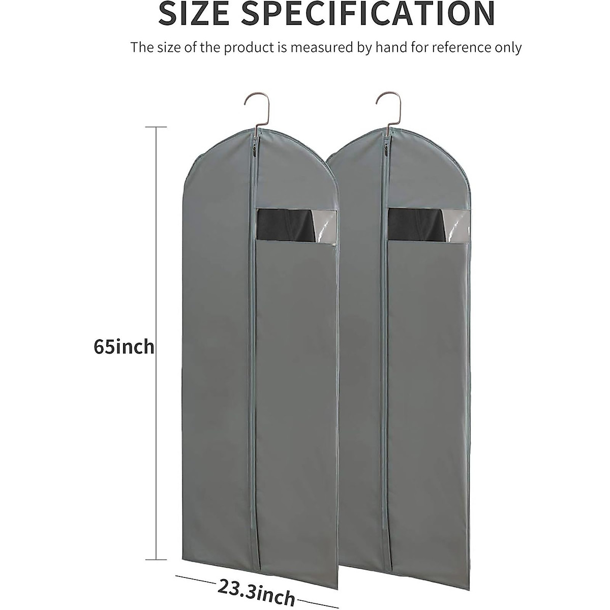 Kimmama Long Garment Bags for Hanging Clothes,Dress Bags for Gowns,Garment Protector Cover for Hanging Wedding Dress,Suit,Dance Costumes,Coat,Brides Maids Dress,23.6" x 65",Pack of 2