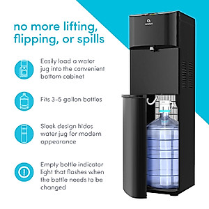 Avalon Electronic Bottom Loading Water Cooler Dispenser - 3 Temperatures, Hot, Cool & Cold, Digital Clock with Temperature Control, Durable Stainless Steel Cabinet, Self Cleaning, Black