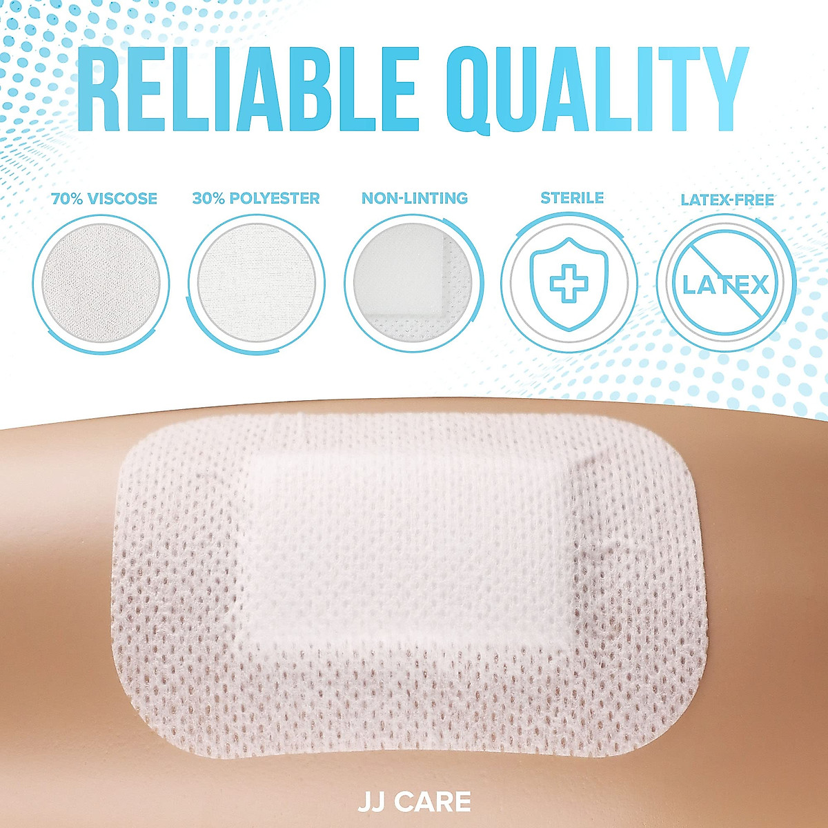 JJ CARE Adhesive Island Dressing [Pack of 100], 3x4 Sterile Bordered Gauze Dressing, Individually Wrapped Island Wound Dressing with Highly Absorbent Non-Stick Center Pad