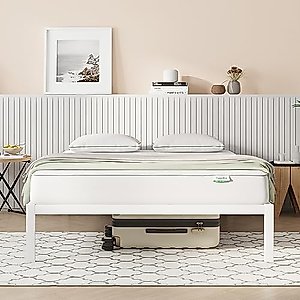 Novilla King Size Bed Frame without Headboard, Metal Platform Bed Frame, No Box Spring Needed, Heavy Duty, Wood Slat Support, Easy Assembly, White