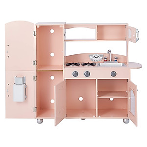 Teamson Kids Little Chef Wooden Westchester Retro Kids Play Kitchen Playset, for Toddlers Child Children Boy Girl, Pink