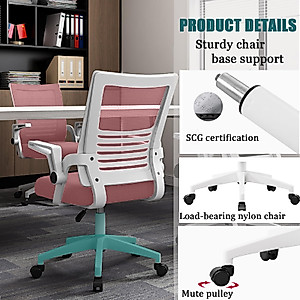 HDHNBA Computer Chair Mesh Ergonomic Office Chair Home Office Lumbar Support Padded Flip-up Armrest Swivel Desk Chair Pink Work Chair