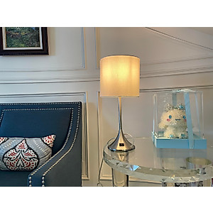 Tower Table Lamp with 120V 60W Outlet, Side Table Lamp for Living Room Guest Room, and Lighting Fixture Dining Room- Silver- E26-19 H