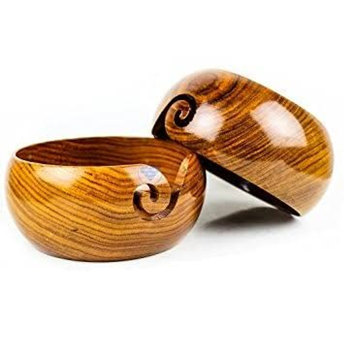 Decorative Yarn Bowl Weaving Supply Circular Yarn Storage Bowl Wooden for Knitting Crochet by SUFY Crafts (Large-7x7x4 Inch), Brown