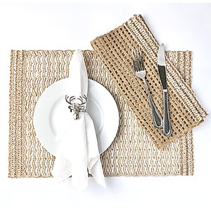 Fennco Styles 100% Jute Design Farmhouse Placemats 13" W x 19" L, Set of 4 - Ivory Table Mats for Home, Dining Room, Banquets, Family Gathering and Special Occasion (Ivory)