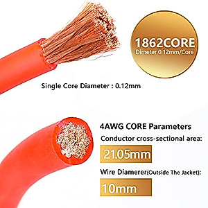 TOPSTRONGGEAR 4 Gauge 25ft Black and 25ft Red Power/Ground Wire True 4 AWG Power Wire-True Spec and Soft Touch Cable (Black&Red) (25FT Red & 25FT Black)