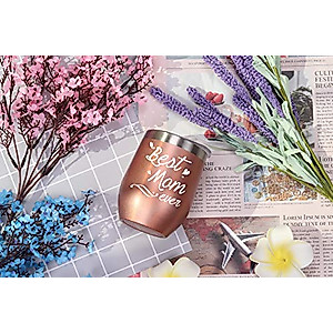 Best Mom Tumbler Best Mom Ever Tumbler with Straw and Lid Best Mom Ever Wine Tumble Birthday Mothers Day Gifts for Mom from Daughter Son New Mom Wine Tumbler 12 Ounce with Gift Box Rose Gold