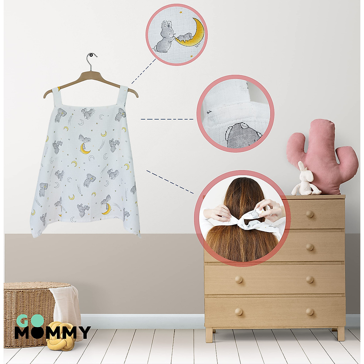 Go Mommy Muslin Nursing Cover for Baby Breastfeeding, Breathable 100% Cotton Breastfeeding Cover for Mother Nursing Apron, Multi-use Carseat Canopy
