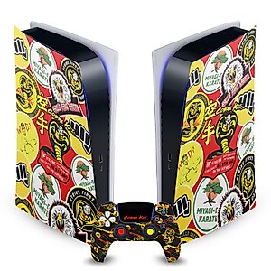 Head Case Designs Officially Licensed Cobra Kai Mixed Logos Iconic Vinyl Faceplate Sticker Gaming Skin Decal Compatible With Sony PlayStation 5 PS5 Digital Edition Console and DualSense Controller