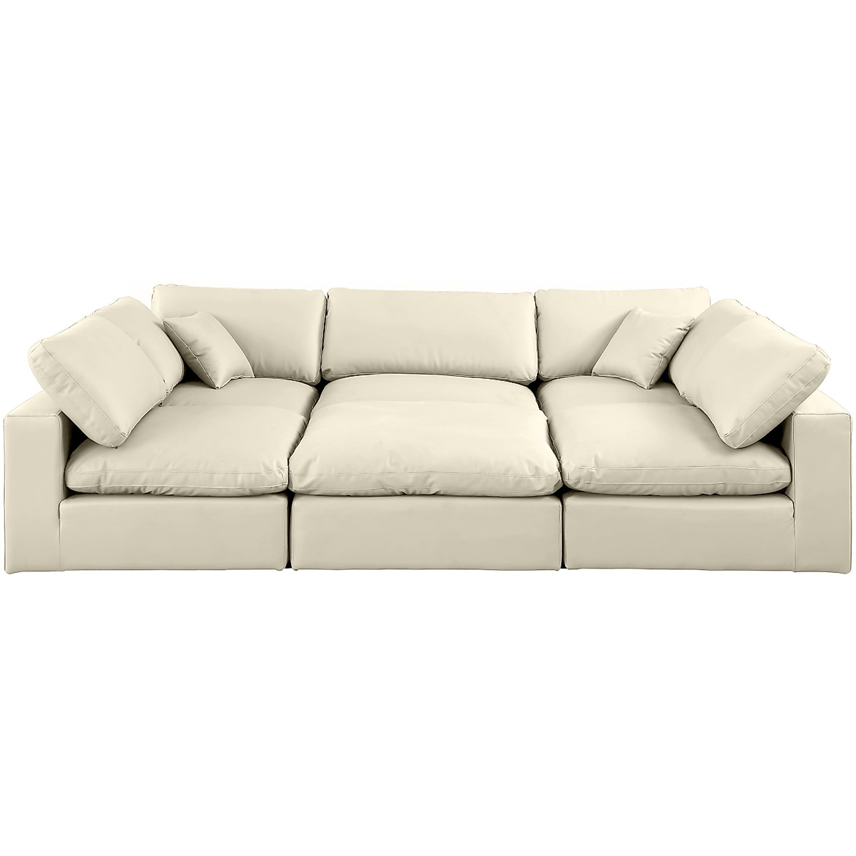 Meridian Furniture 188Cream-Sec6C Comfy Collection Modern | Contemporary Upholstered Modular Sectional, Soft Cream Vegan Leather, Fiber-Filled, 119" W x 79" D x 34.5" H, Cream