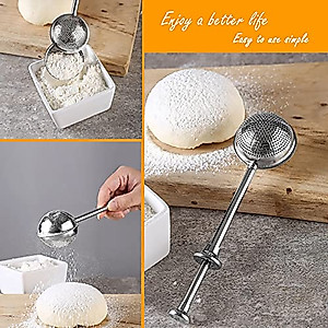 Walbest Flour Duster, 304 Stainless Steel Retractable Sugar Duster Powder Shaker Matcha Powder Spices Sieve Baking Sifter Tool Duster Silver