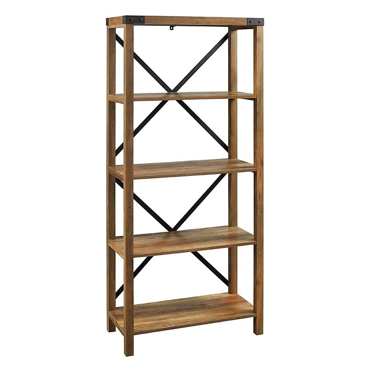 Walker Edison Andersen Urban Industrial Metal X Back 4 tier Bookshelf, 64 Inch, Rustic Oak