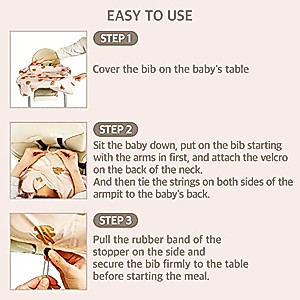 Aijoo All-in-one Coverall Bib, Baby Feeding Bibs, Long Sleeve, BLW Bibs Covers baby and high chair (Pink Flower)