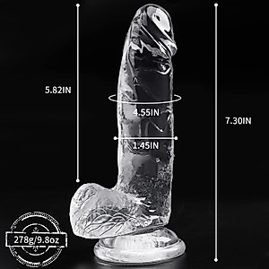 7.3Inch Clear Thick Realistic Dildos,Long Lifelike Adult Sex Toys, Huge Soft Silicone Penis, Flexible Anal Dildo,Strong Suction Cup for Men Women and Couple (Large)