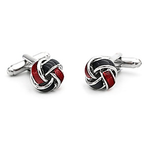 iGame Fashion Knot Cuff Links Classic Red & Black Woven Ball Cufflinks with Gift Box