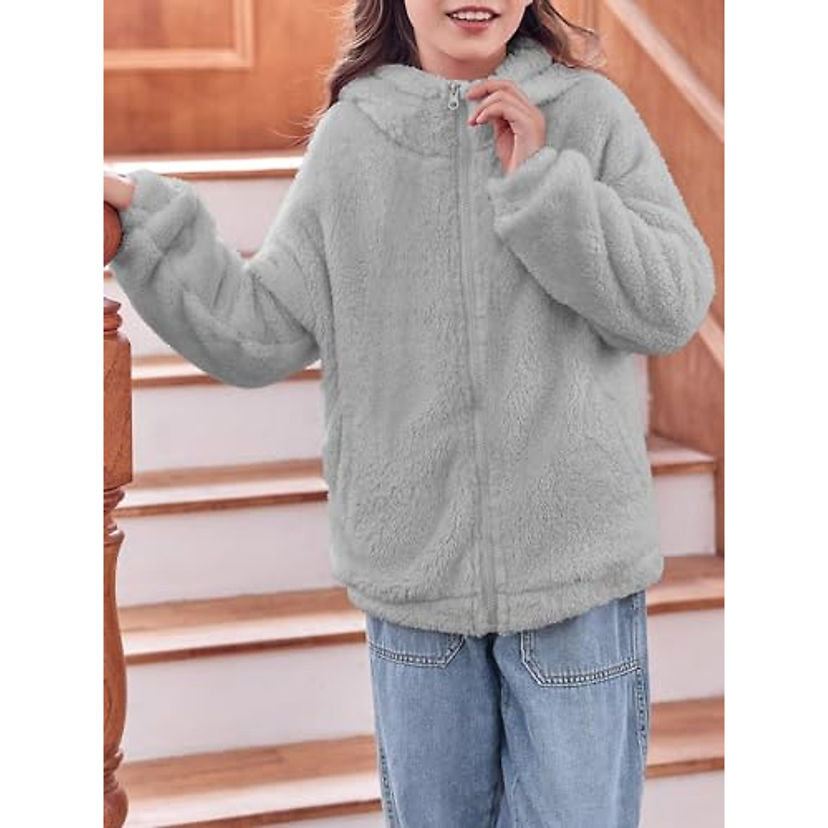 Haloumoning Girls' Outerwear Jackets Kids Soft Fleece Zip up Hoodie with Pockets 5-14 years