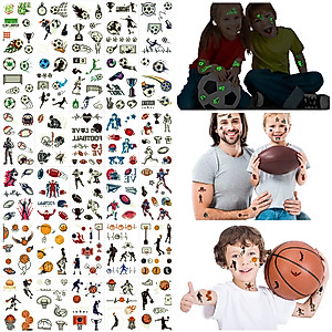 Konsait 30 Sheets Football Soccer Baseball Temporary Tattoos, Luminous Mixed Styles Fake Waterproof Tattoos Stickers, Kids Rugby Football Baseball Party Favors World Cup Gift Bag Fillers