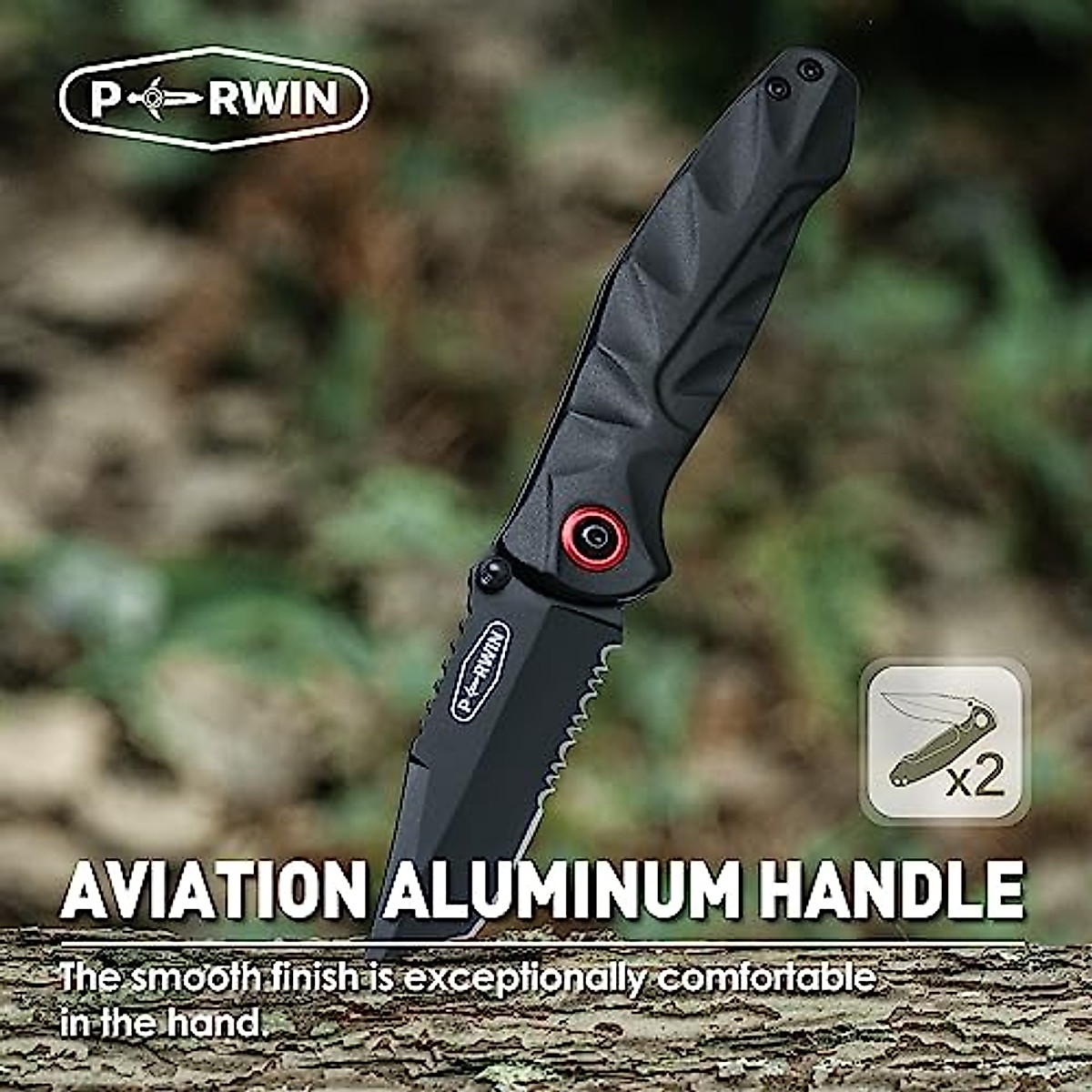 PERWIN Pocket Knife 2 Packs, EDC Knife with 3.1" 8Cr17MoV Blade and Aluminum Handle Small Pocket Knives for Camping Fishing Hiking