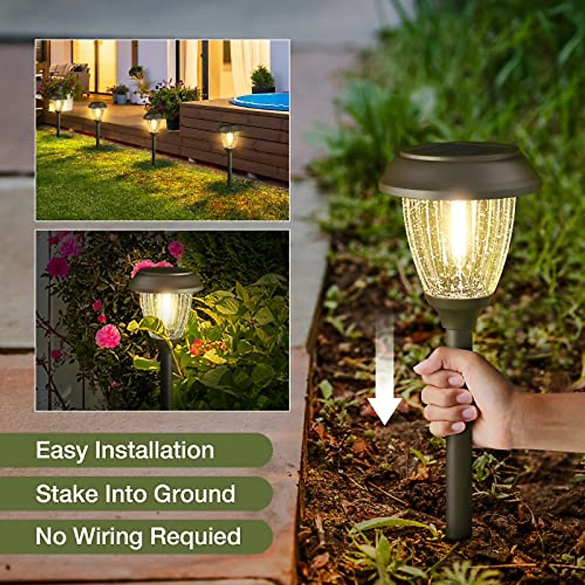 XMCOSY+ Solar Pathway Lights Outdoor Waterproof - 6 Pack Solar Garden Lights, Auto On/Off 10/25 Lumen Solar LED Outdoor Lights Warm White, Bubble Glass Solar Lights for Yard Path Lawn Walkway Driveway