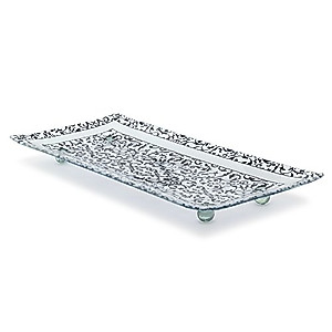 GAC Great American Classics Florentine Designed Charcoal Tempered Glass Rectangular Serving Tray on Glass Ball Legs Break and Chip Resistant – Oven Proof – Microwave Safe Decorative Platter