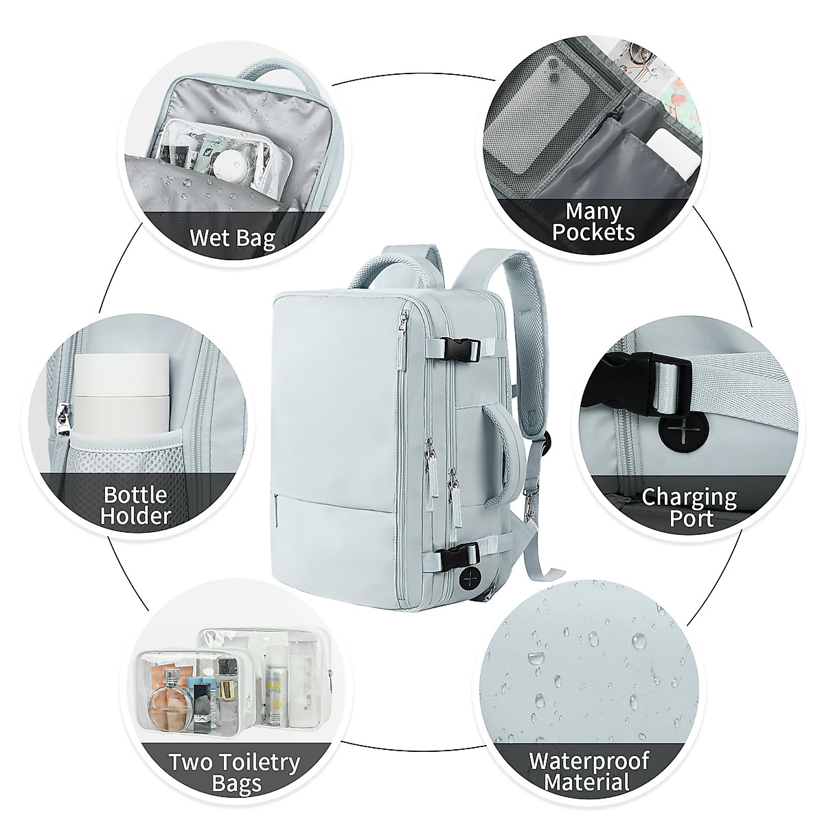 Hanples Extra Large Travel Backpack for Women as Person Item Flight Approved, 40L Carry On Backpack, 17 Inch Laptop Backpack, Waterproof Backpack, Hiking Backpack, Casual Bag(Light Blue)