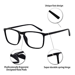 OCCI CHIARI Reading Glasses Men's Rectangle Reader Spring Hinge 1.0 1.25 1.5 1.75 2.0 2.25 2.5 2.75 3.0 3.5(Black 150)