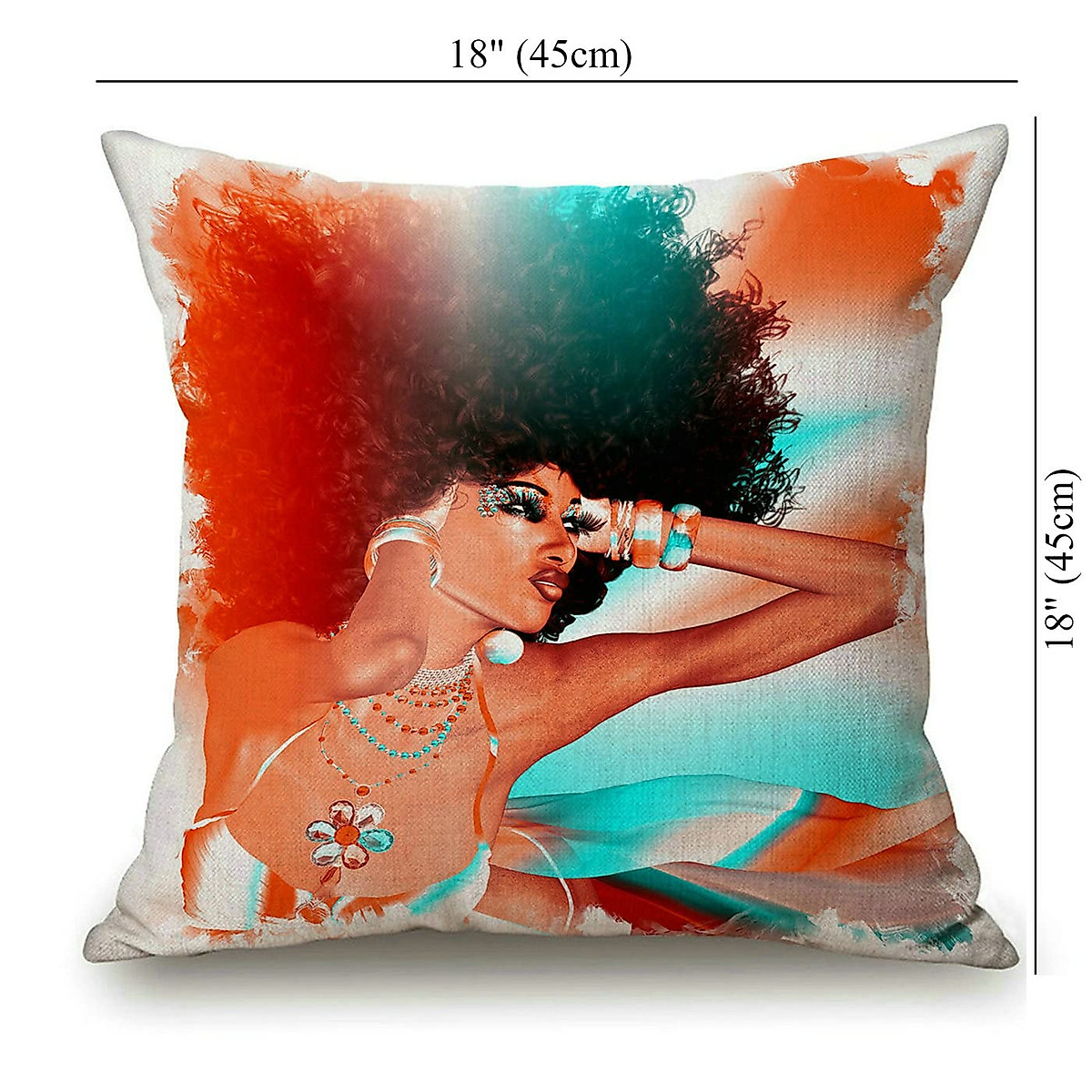 Sexy African American Woman Decorative Throw Pillow Cover Fashion Black Girls Lady Chic Afrocentric Cotton Linen Pillow Case Square Cushion Covers for Couch Sofa 18 x 18 Inch