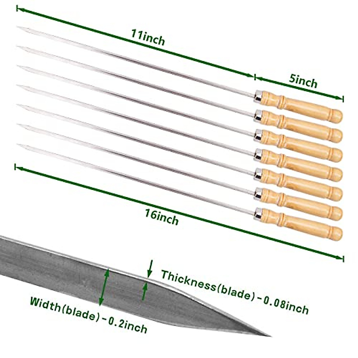 HAKSEN 16 inch Kabob Skewers with Wood Handle for BBQ Camping Cookware Campfire Grilling Cooking, Stainless Steel, 10PCS