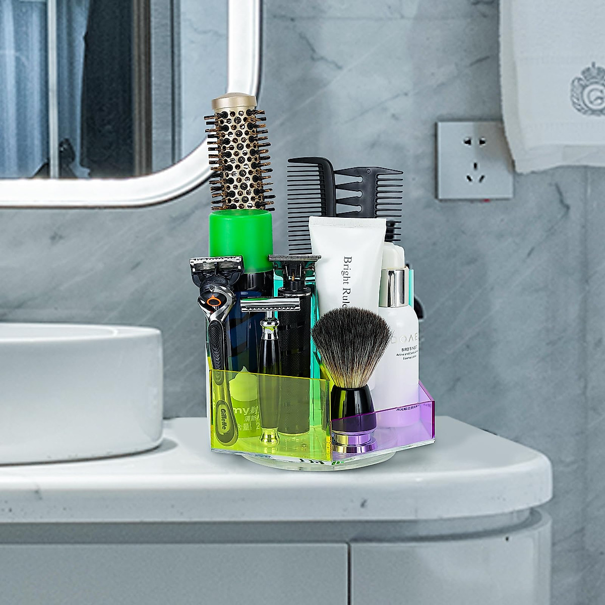 Auyeetek Clear Makeup Organizer Divided Premium Lazy Susan Organizer - High-End Acrylic Construction, 360° Rotation Perfume Lipstick Lotion Skincare Brush Holder Organizers Tray Hexagonal 7.87 in