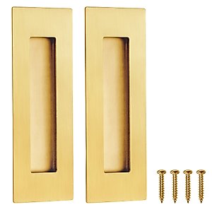 Malimali 6 Inch Recessed Finger Flush Pulls for Pocket Door Closet Door, Sliding Barn Door Handle, Brushed Gold Stainless Steel Rectangular Door Pulls Hardware(2 Pack)