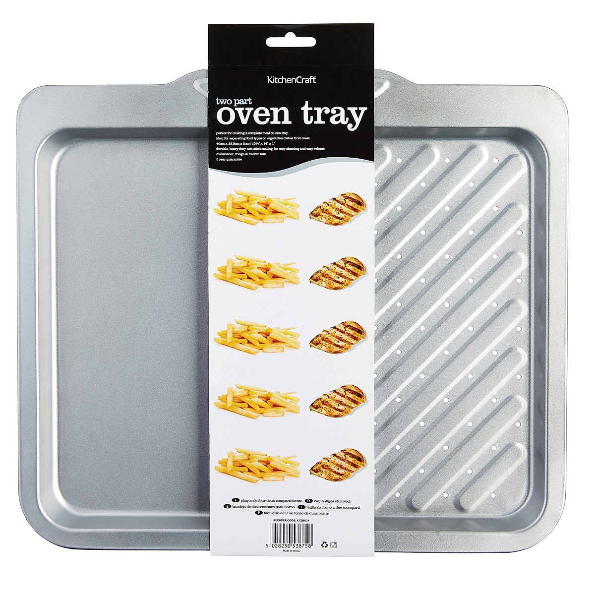 KitchenCraft Divided Baking Tray/Crisper with Non Stick Finish, 40 x 35.5 cm