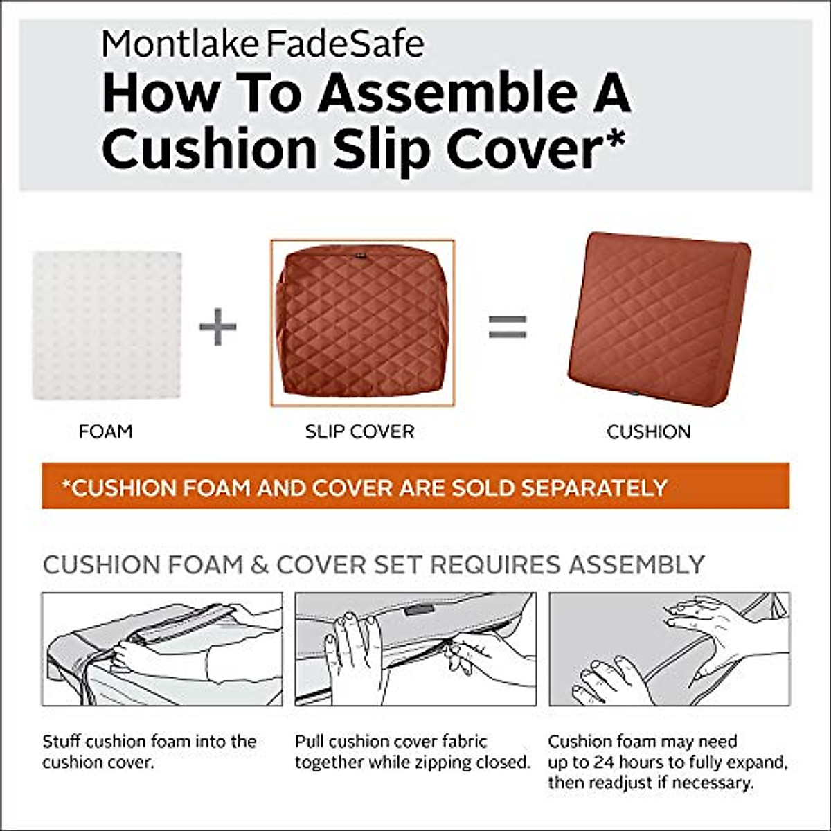 Classic Accessories Montlake FadeSafe FadeSafe Water-Resistant Patio Bench/Settee Quilted Cushion Cover, 48 x 18 x 3 Inch, Spice