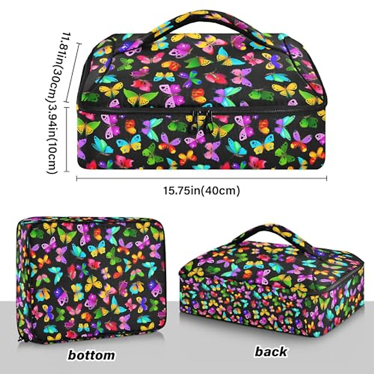 Kcldeci Insulated Thermal Food Carrier Insulated Casserole Carrier for Hot or Cold Food,Cartoon Butterflies Insulated Tote Bag for Potluck Cookouts Parties Picnic,Lasagna Lugger