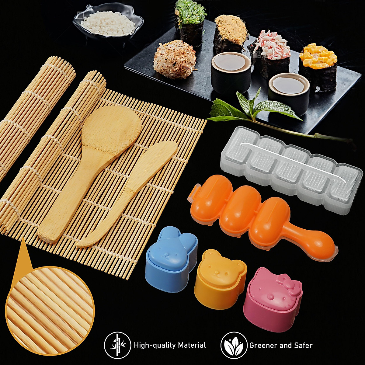 Upgraded 31 Pack Sushi Making Kit for Beginners & Sushi Lovers, Sushi Making Kitchen Accessories Like Bamboo Mats, Chef's Knife, Nigiri/Rice Ball Shaker/Gunkan Sushi Rice Mold and More