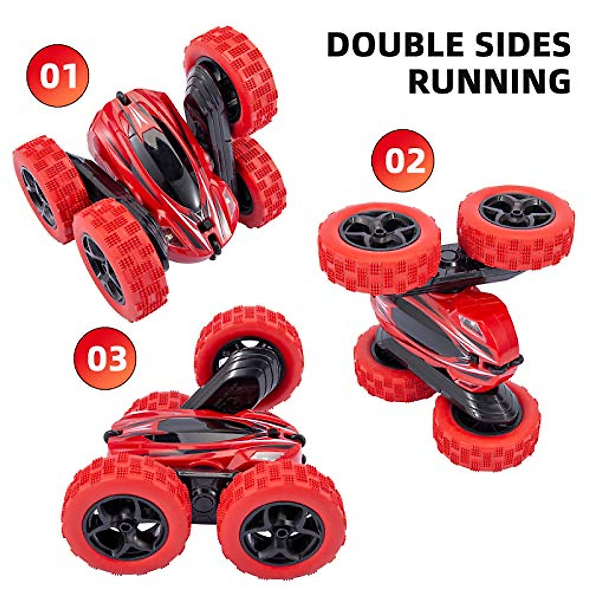 Sakiyr Remote Control Car RC Stunt Car Toy for Kids, 4WD 2.4Ghz Double Sided 360° Rotating RC Car for Boys (Red)