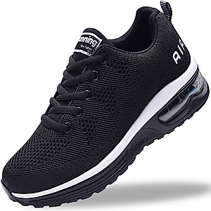 Autper Women's Air Athletic Tennis Running Shoes Sneakers Lightweight Sport Gym Jogging Breathable Fashion Walking Shoes(Black US 8)