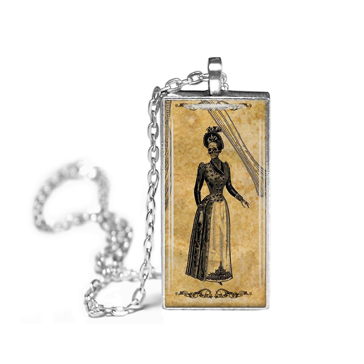 Steampunk Halloween Rectangle Pendant- Lady Skull