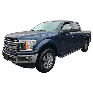 IKON MOTORSPORTS, Running Boards Compatible With 2015-2023 Ford F150 SuperCrew Cab, V Style Silver Steel Side Step Bar Nerf Bar