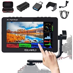 FEELWORLD F5 Prox +Carry Case + Battery 5.5 Inch 1600nits Touchscreen DSLR Camera Field Monitor with 3D LUT F970 External Kit Install for Power Wireless Transmission 4K HDMI Input Output 5V Type-c