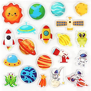 20 PCS Outer Space Thick Gel Clings Galaxy Window Gel Clings Decals Stickers for Kids Toddlers and Adults Home Airplane Classroom Nursery Outer Space Party Supplies Decorations Removable and Reusable