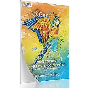 GenCrafts 100% Cotton Watercolor Paper Pad - A4 8.3x11.7" - 20 Sheets (140lb/300gsm) - Cold Press Acid Free Art Sketchbook Pad for Painting & Drawing, Wet, Mixed Media