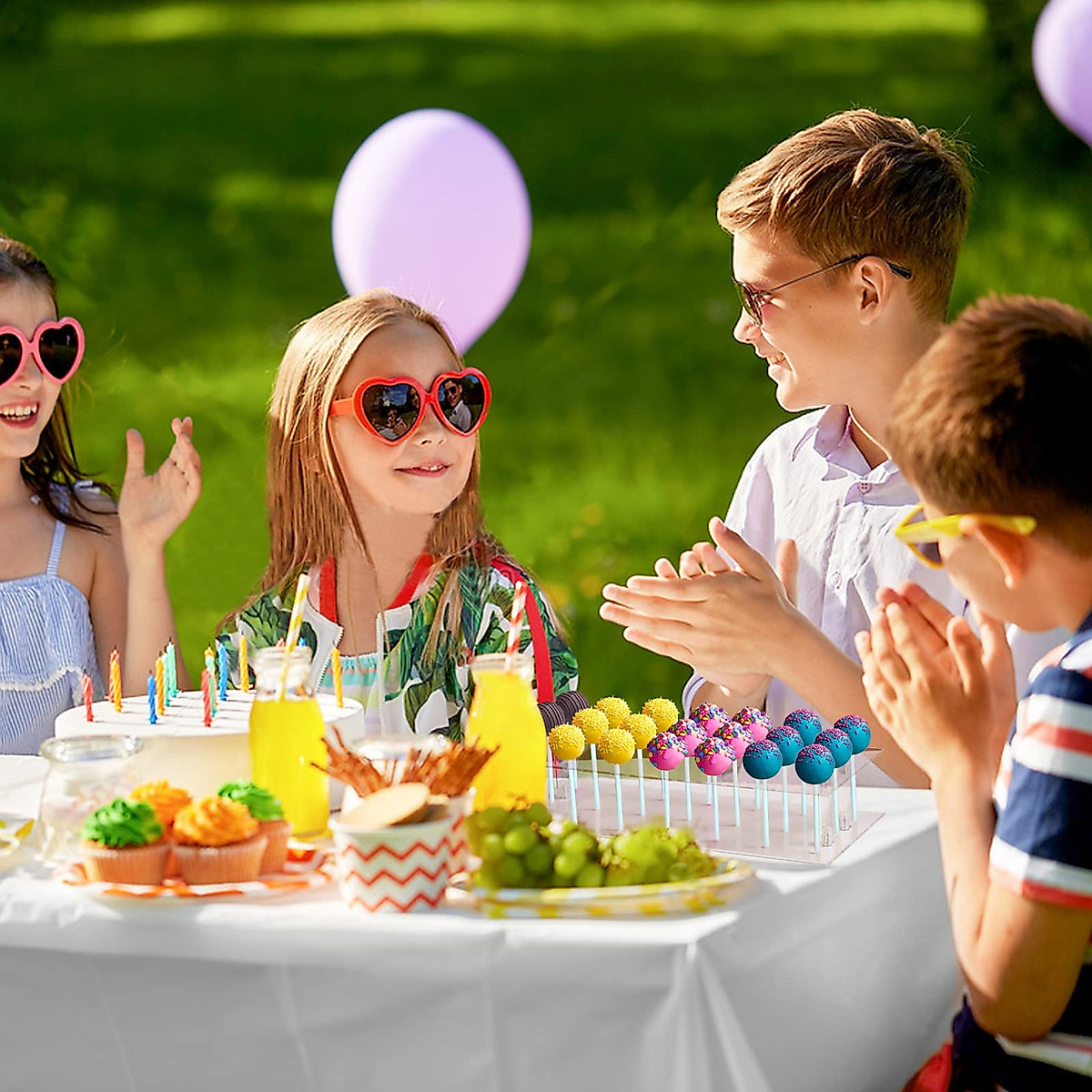 Cake Pop Stand,2PC Cake Pop Holder 21-Hole Display Acrylic Lollipop Holder 100PCS Cake Pop Sticks Clear Treats Bags and Gold Metallic Twist Ties for Candy Cake Pop Making Tools