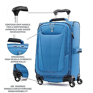 Travelpro Maxlite 5 Softside Expandable Luggage with 4 Spinner Wheels, Lightweight Suitcase, Men and Women, Azure Blue, Carry-On 21-Inch