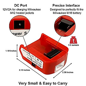 SINTENT Taingwei Battery Adapter for Milwaukee 18V Battery USB Charger and 12V DC Port and 3W LED Work Light - Compatible with Milwaukee M18 Lithium-Ion Batteries,Red,MWQ-090