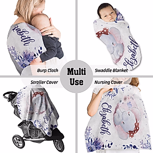 AVIClothes Customized Baby Girl Blanket, Personalized Baby Girl Elephant Blankets - Baby Blanket with Name for Baby Girl, 30 inches x40 inches , Fleece, Swaddle