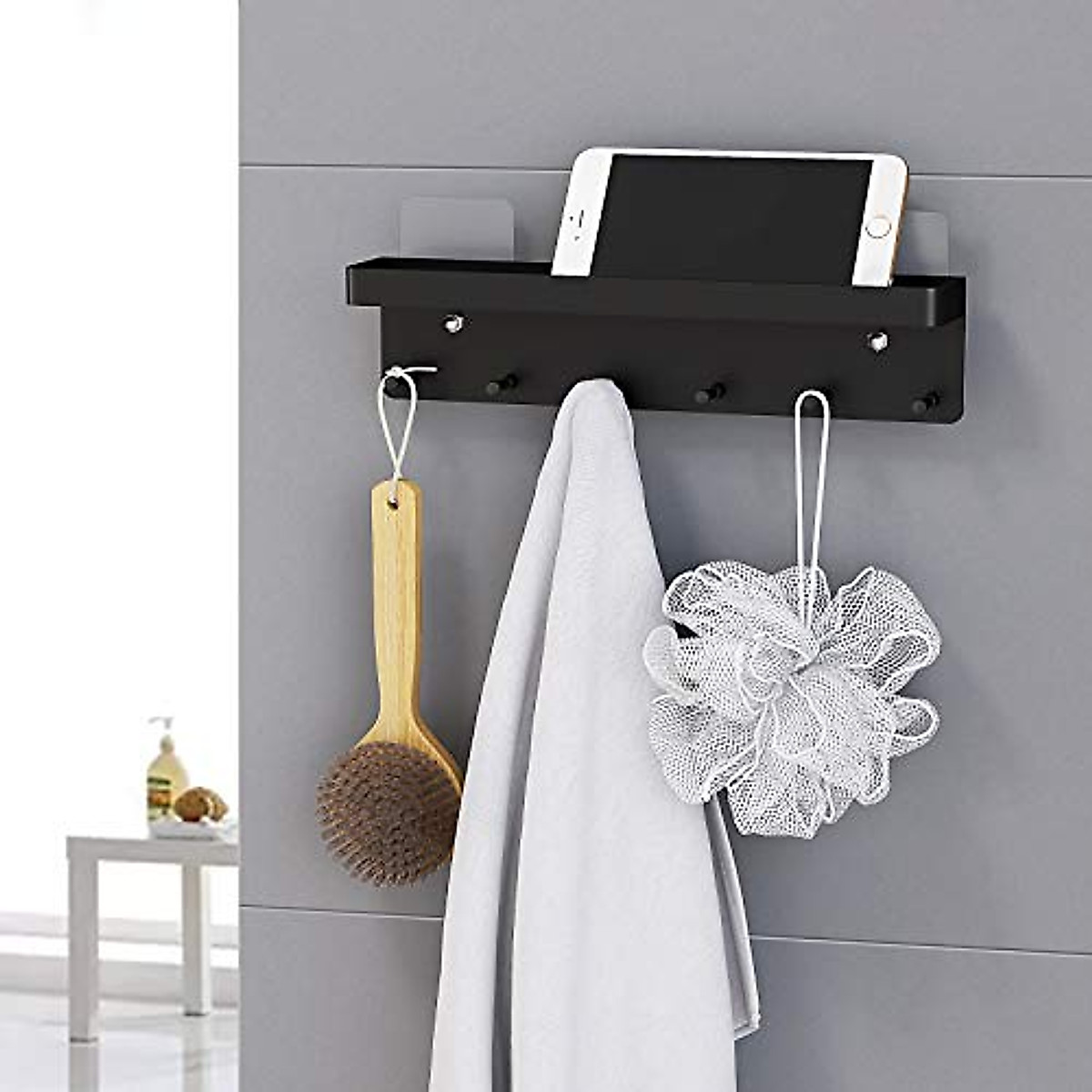 6 Hooks Key Holder for Wall Decorative, Mail Organizer Wall Mount with Key Hooks, mail holder with key hanger, Key Rack Organizer for Entryway, Hallway, Kitchen, Office and Farmhouse (black)