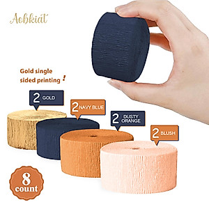AOBKIAT Fall Boho Wedding Party Decoration,8 Rolls Navy Blue and Orange Crepe Paper Party Streamers for Thanksgiving Day,Halloween,Winter Birthday Baby Shower Party Backdrop