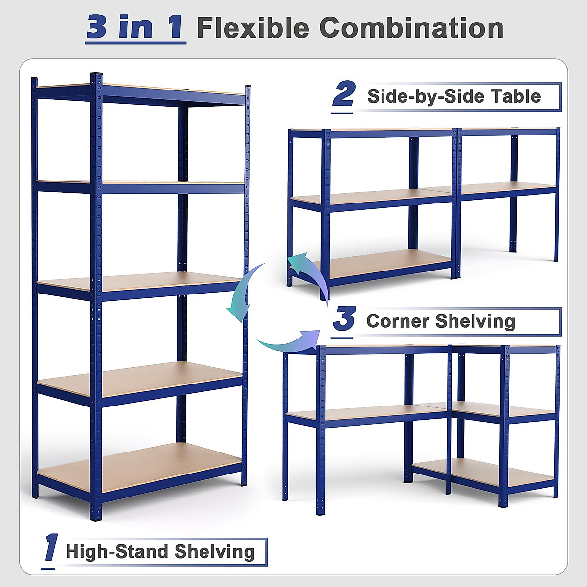 ERGOMASTER Garage Storage Shelves 5-Tier Garage Shelving Unit 2920LBS Heavy Duty Shelving Adjustable Boltless Organizer Rack for Garage Warehouse Pantry Office 108" W x 18" D x 72" H（Blue,3Pack）